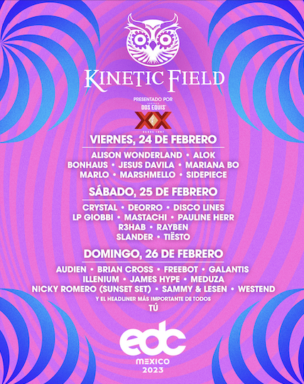 Lineup del escenario Kinetic FIELD del EDC México 2023 | EL ALEBRIJE